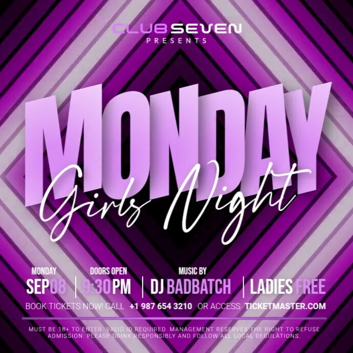 Typographic Gradient Monday Girls Night Club Party Flyer Template ...