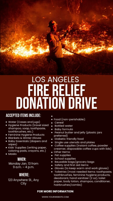 Typographic Los Angeles Fire Relife Donation Instagram Story Template ...