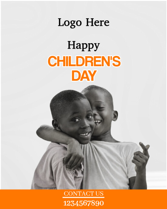 Typographic Modern Minimalist Happy Children's Day With Orange And ...