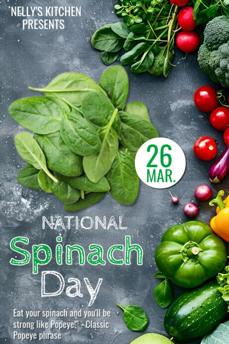 Typographic National Spinach Day Poster Template | PosterMyWall