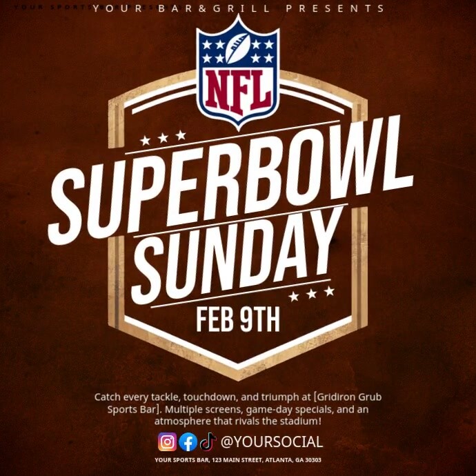 Typographic Nfl Football Flyer, Super Bowl Sunday. Football Instagram ...