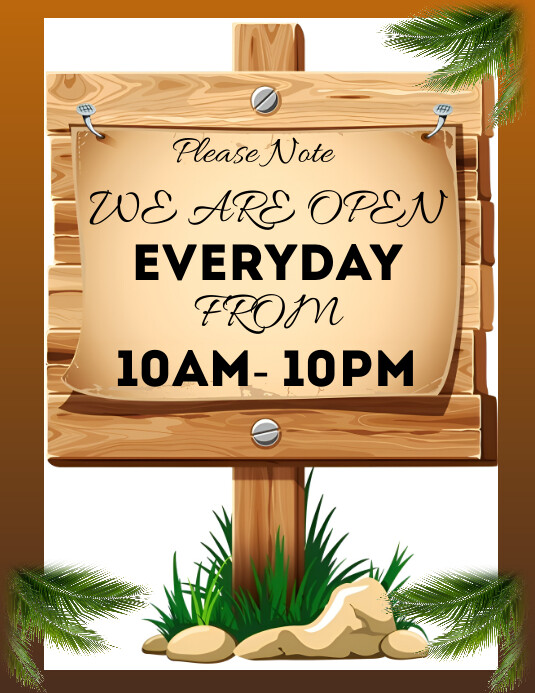 Copy of Typographic Open Hours Sign Flyer (us Letter | PosterMyWall