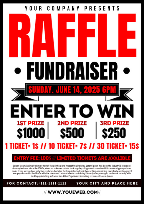 Typographic Raffle Fundraiser | Raffle Ticket A4 Template | PosterMyWall