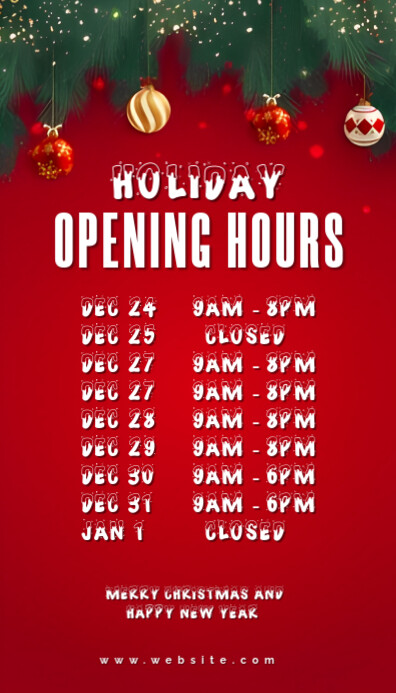 Typographic Red Background Maximalist Holiday Opening Hours Business ...