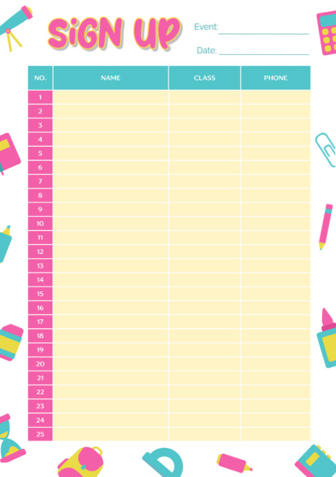 Copy of Typographic School Sign Up Sheet A4 | PosterMyWall