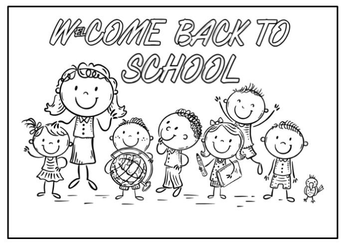 Typographic Welcome Back To School Kids Doodles Postcard Template ...