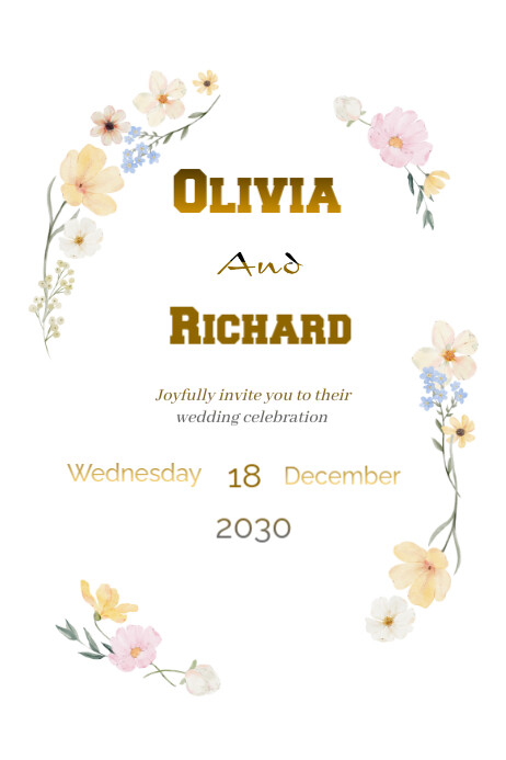 Typographic White Floral Watercolor Wedding Invitation Poster Template ...