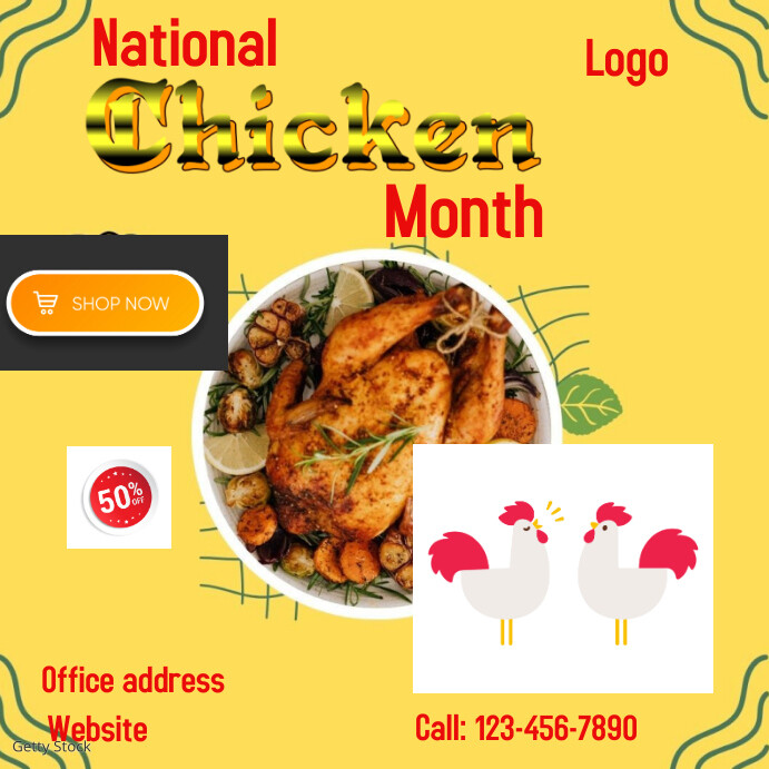 Plantilla de Typographic Yellow Background National Chicke | PosterMyWall
