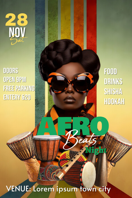 Typography Afro Beats Club Night Poster Template | PosterMyWall