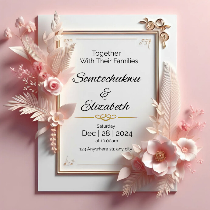 Typography Pink Background Floral Wedding Inv Template | PosterMyWall