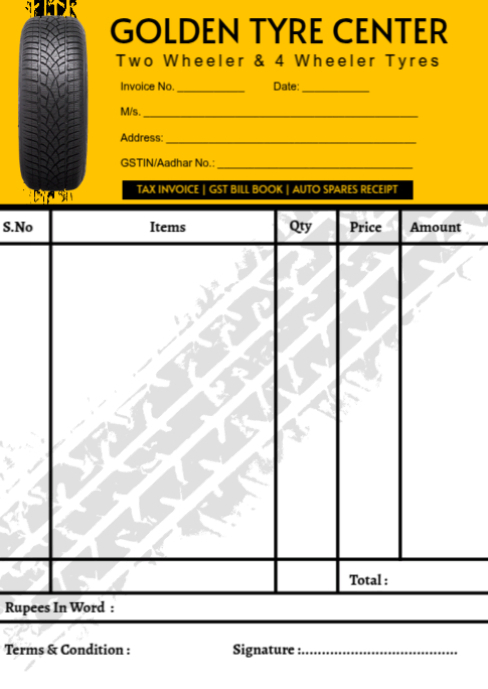 Tyre Shop Bill Book | Car & Bike Tyre Invoice Template | Auto Spare ...