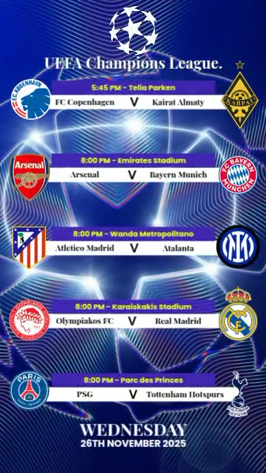Modèle UEFA Champions League FIXTURE MATCH DAY | PosterMyWall