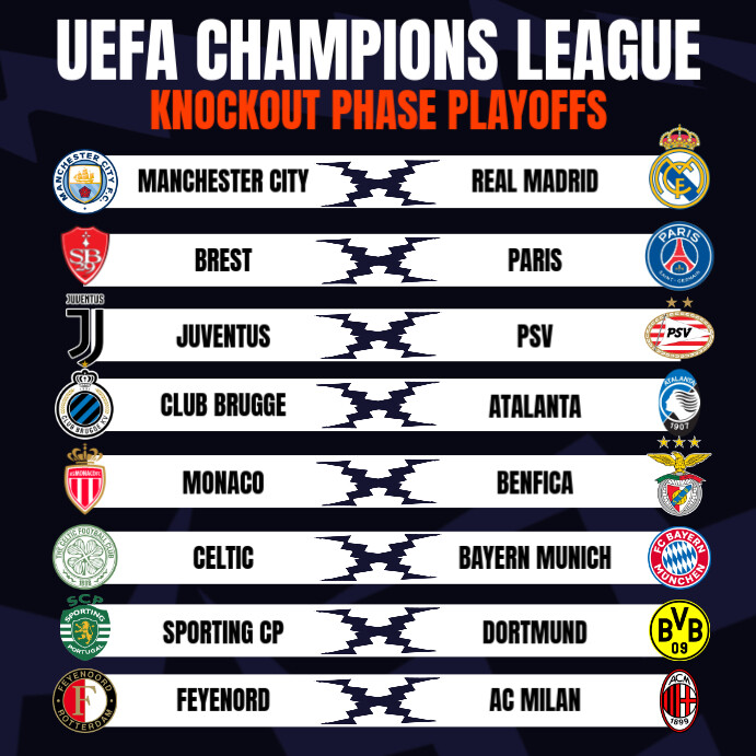 UEFA CHAMPIONS LEAGUE KNOCKOUT PHASE PLAYFOFFS Template | PosterMyWall
