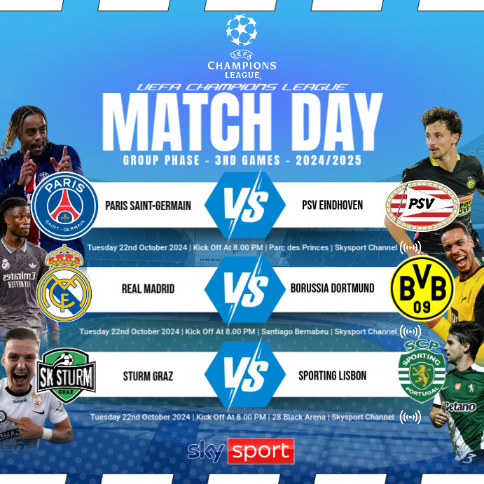 UEFA CHAMPIONS LEAGUE MATCH DAY Template | PosterMyWall