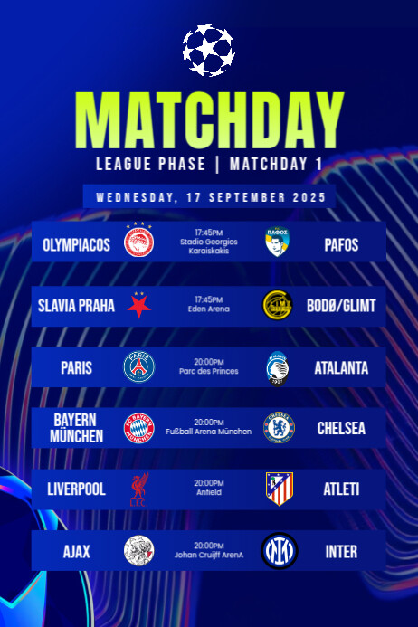 Copy of UEFA CHAMPIONS LEAGUE MATCH DAY FIXTURE | PosterMyWall