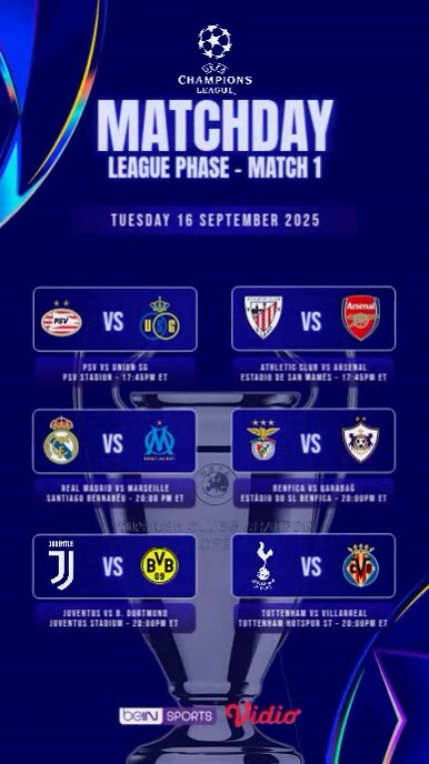 Szablon UEFA CHAMPIONS LEAGUE SCHEDULE 2025 MATCH DAY | PosterMyWall