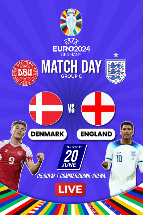Copy of UEFA EURO 2024 DENMARK VS ENGLAND | PosterMyWall