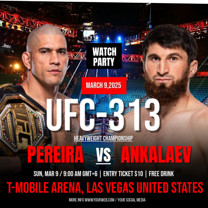 Plantilla de UFC 313 Watch Party Poster – Pereira vs. Ankalaev ...