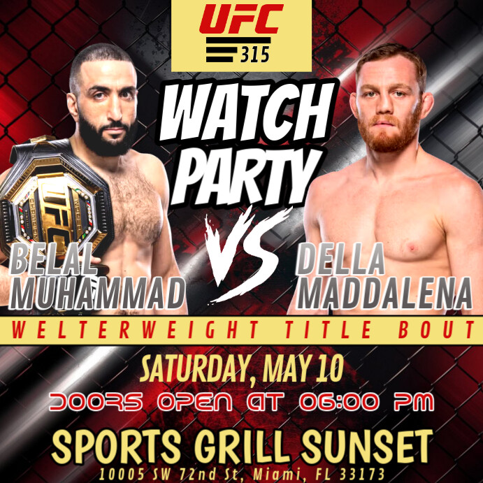 UFC 315: Muhammad vs Maddalena MMA Watch Party Instagram Post Template ...