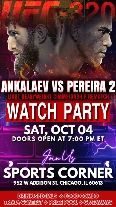 UFC 320: Magomed Ankalaev vs Alex Pereira MMA Championship Watch Party ...