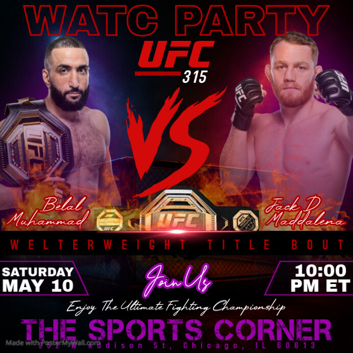 UFC Fight Night Watch Party Instagram Post Template | PosterMyWall