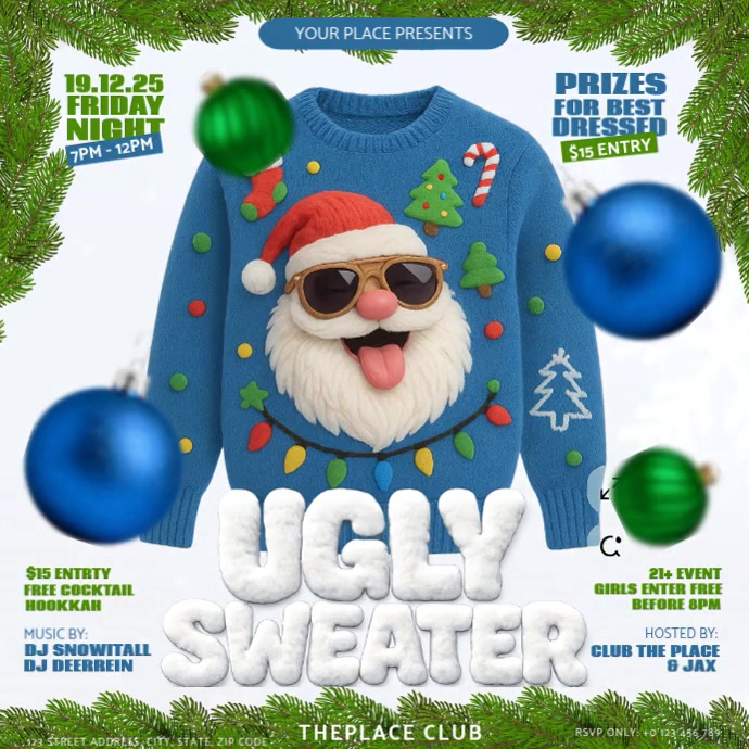 Ugly Christmas sweater design template | PosterMyWall