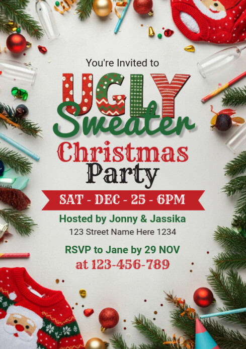 Ugly Christmas Sweater Party Invitation Template | PosterMyWall