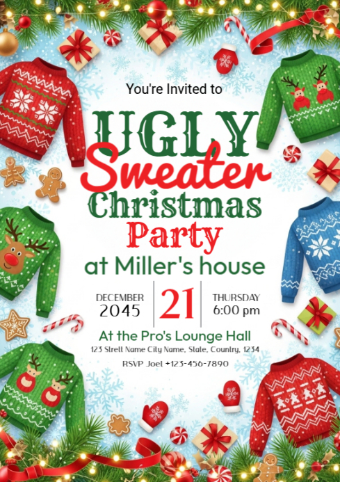 Ugly Sweater Christmas Invitation A4 Template | PosterMyWall