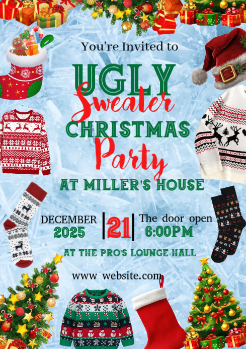 Ugly sweater Christmas party flyer -Vorlage | PosterMyWall