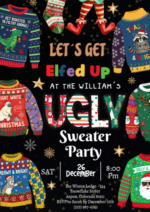 Ugly Sweater Christmas Party Invitation Template | PosterMyWall
