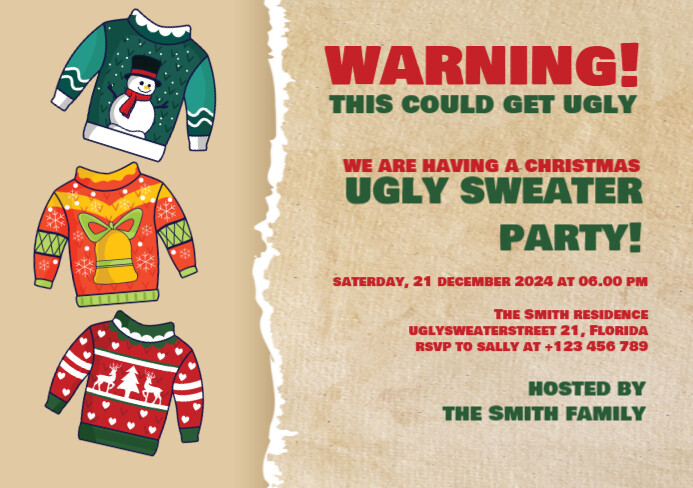 ugly sweater party Christmas invitation Template | PosterMyWall