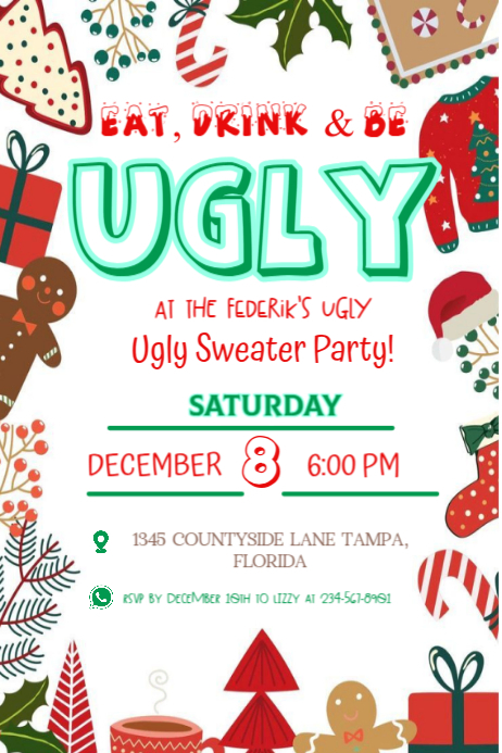 Ugly Sweater party temple flayer editablet celebration desing merry ...