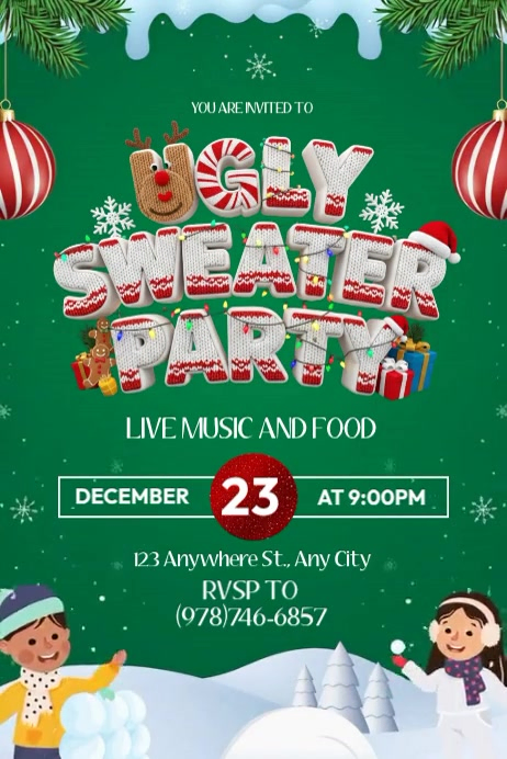 Ugly Sweater Party Video Flyer Template | PosterMyWall