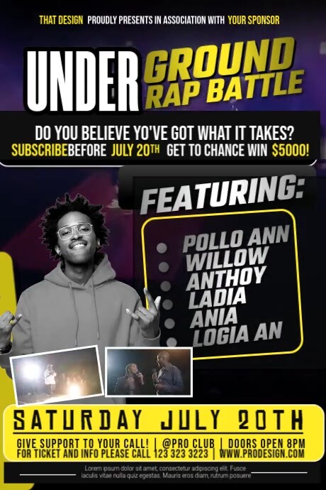 Underground Rap Battle Yellow Theme Template | PosterMyWall