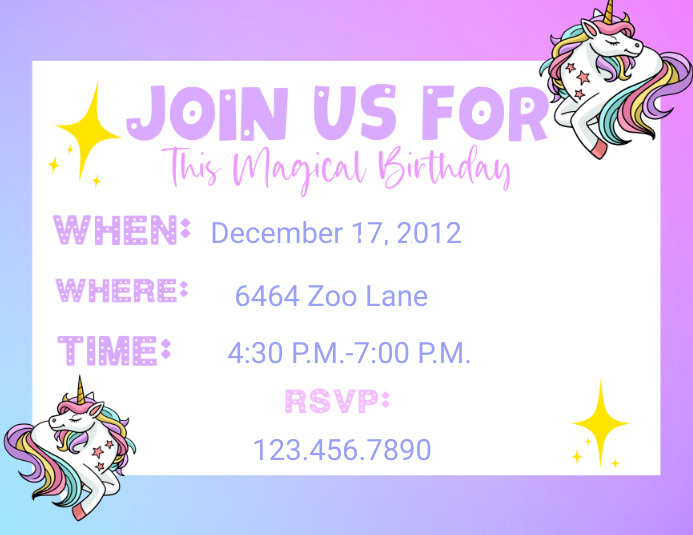 Unicorn | Birthday | Invitation Template | PosterMyWall