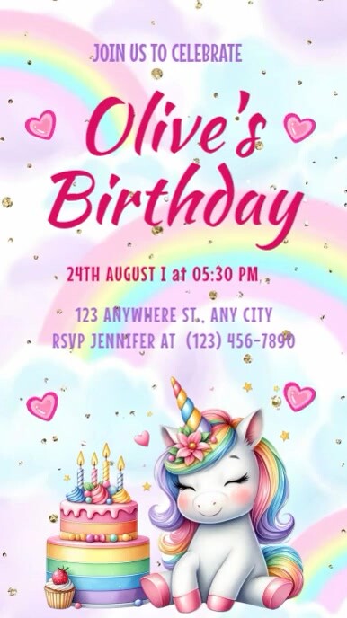 Unicorn Birthday Invitation Flyer Template | PosterMyWall