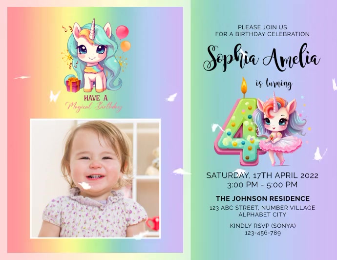 Unicorn Birthday Invitation Flyer Template | PosterMyWall