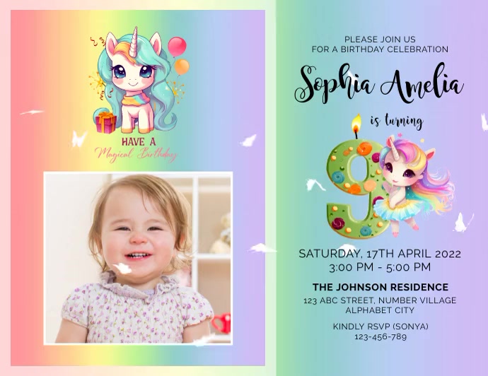 Unicorn Birthday Invitation Flyer Template | PosterMyWall