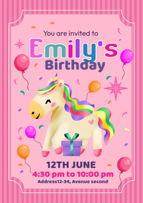 Unicorn Birthday Party Template | PosterMyWall