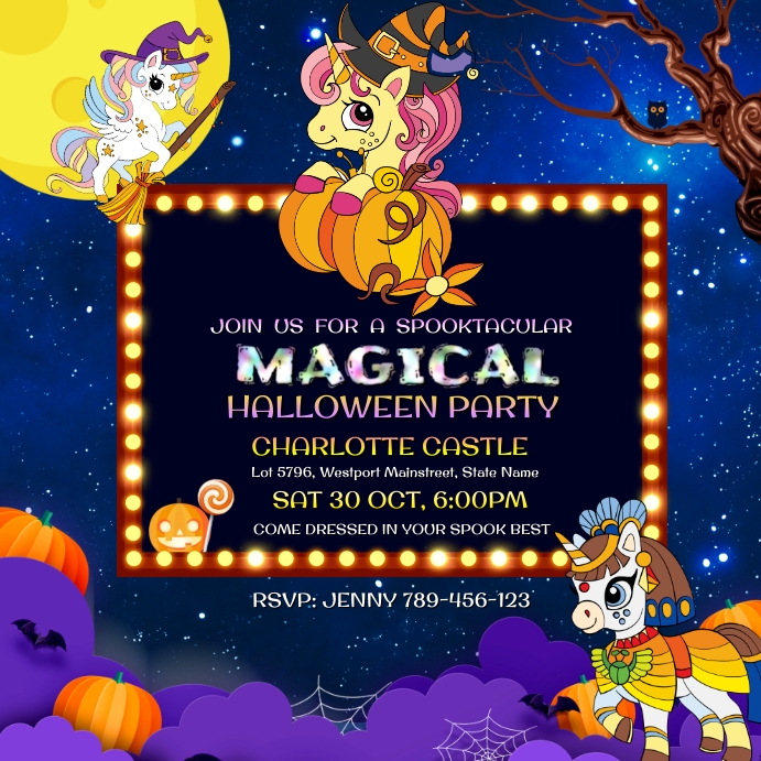 Unicorn Halloween Party Invitation Flyer | PosterMyWall