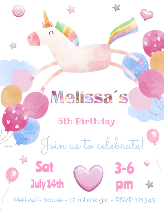 Unicorn Invitation, Unicorn Invite, Template | PosterMyWall
