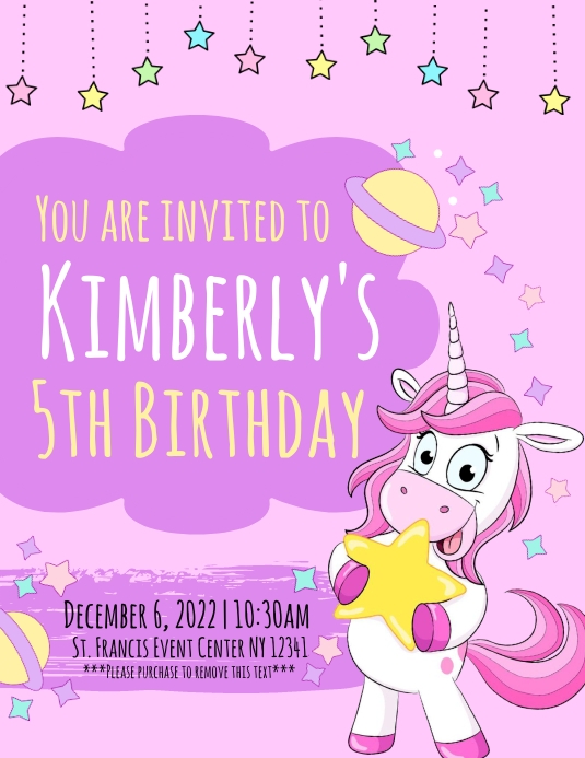 Unicorn Theme Birthday (2) Template | PosterMyWall