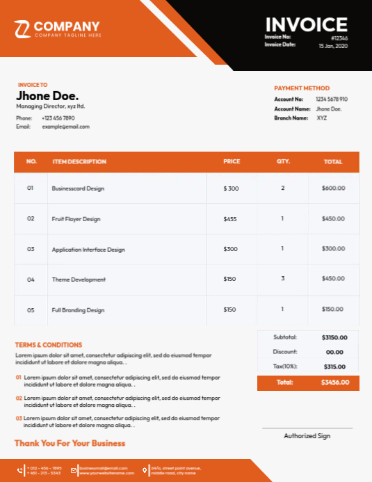 Unique Orange Design Invoice Template | PosterMyWall
