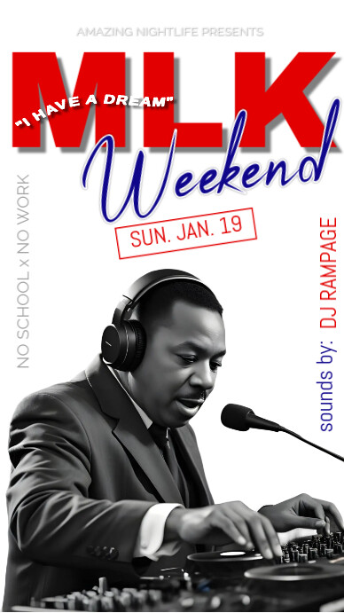 Unique Pops of Color MLK Weekend DJ MLK Party Flyer Template | PosterMyWall
