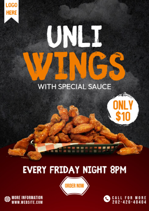 Plantilla de Unlimited Chicken Wings | PosterMyWall