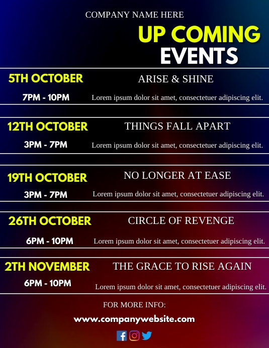 up coming events poster Template | PosterMyWall