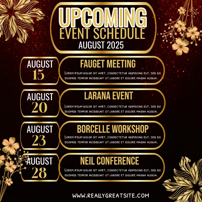 Plantilla de upcoming event schedule,upcoming event list | PosterMyWall