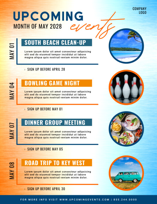 Upcoming Events Blue & Orange Photo Flyer | PosterMyWall