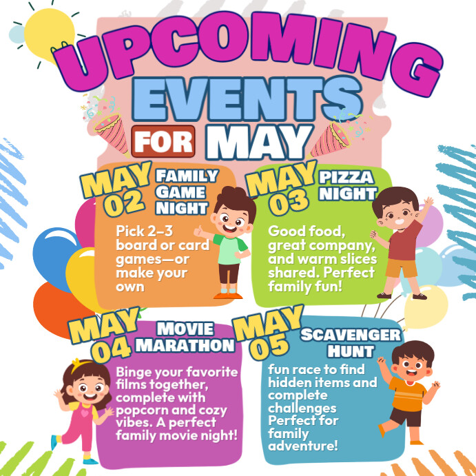 UPCOMING EVENTS FOR MAY Template | PosterMyWall
