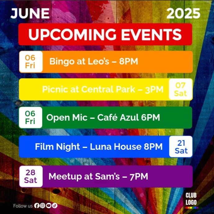 Upcoming Events June 2025 Template | PosterMyWall